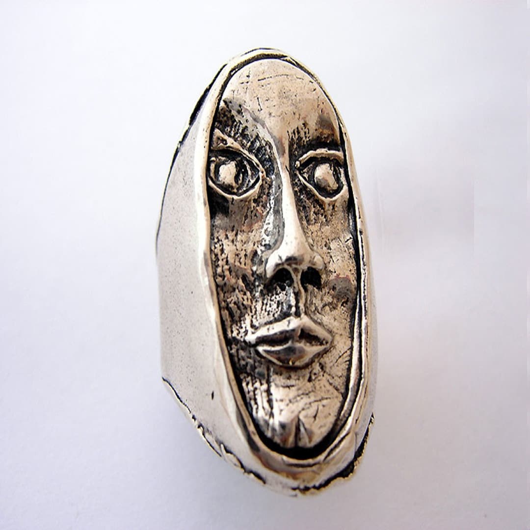 Face Ring, Silver Unisex Ring, Statement Ring, Face Ring, Large ...
