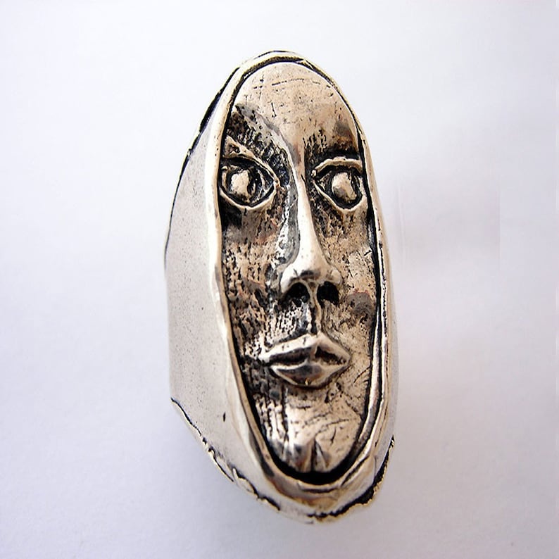 Face Ring Silver Unisex Ring Statement Ring Face Ring | Etsy