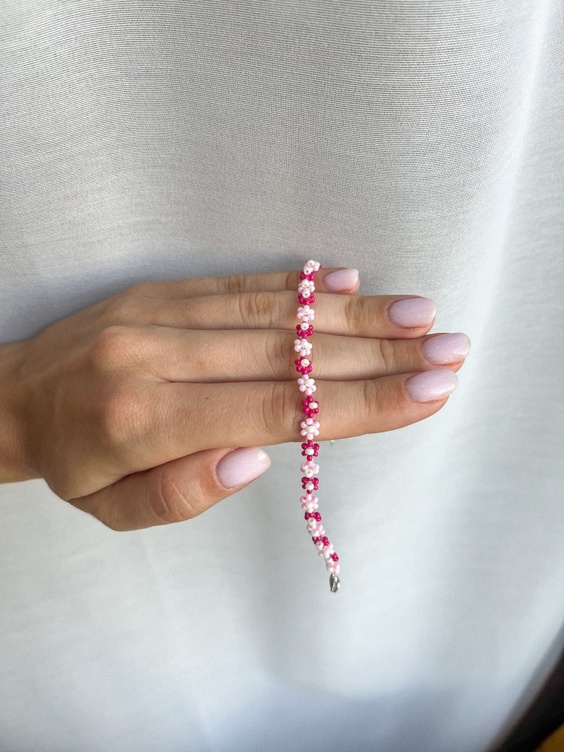 Pink Flower Bead Anklet | Daisy Ankle Bracelet | Pastel Colors Anklet ...