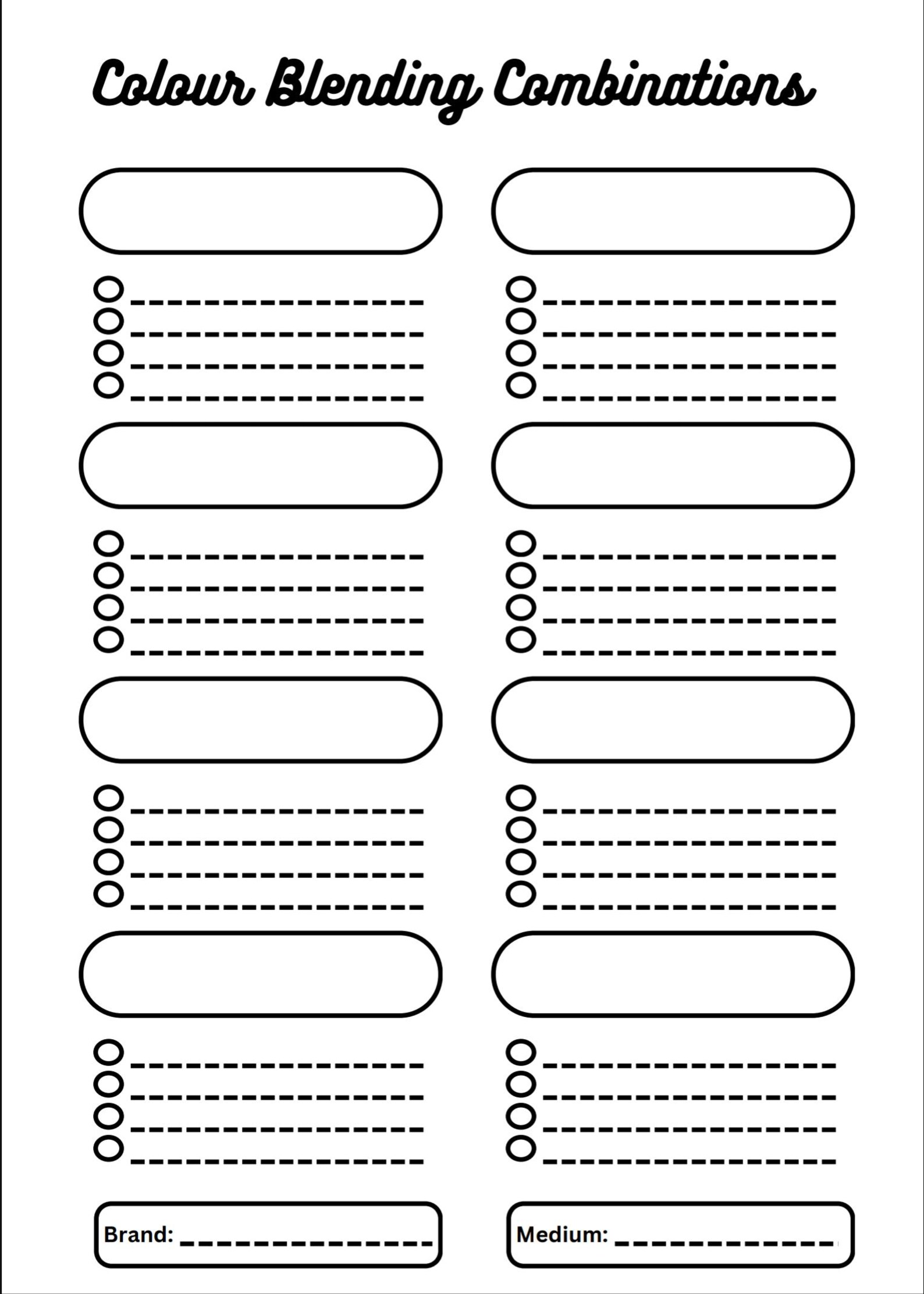 Blank, DIY, Colour Blending Combinations Chart - Etsy