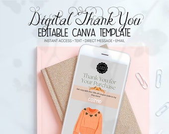 Electronic Thank You Cards With Customizable Text and Coupon Code| Canva Template| Editable ...