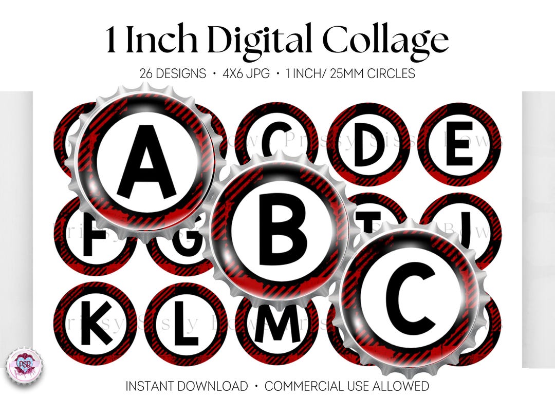 Red Buffalo Plaid Alphabet 1 Inch Bottle Cap Images, 25mm Digital ...