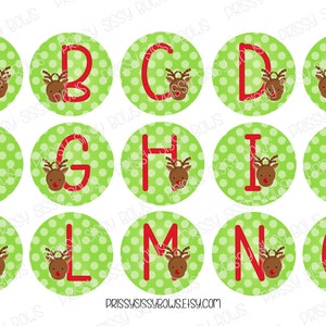 Christmas Reindeer Green Alphabet 1 Inch Bottle Cap Images Digital ...