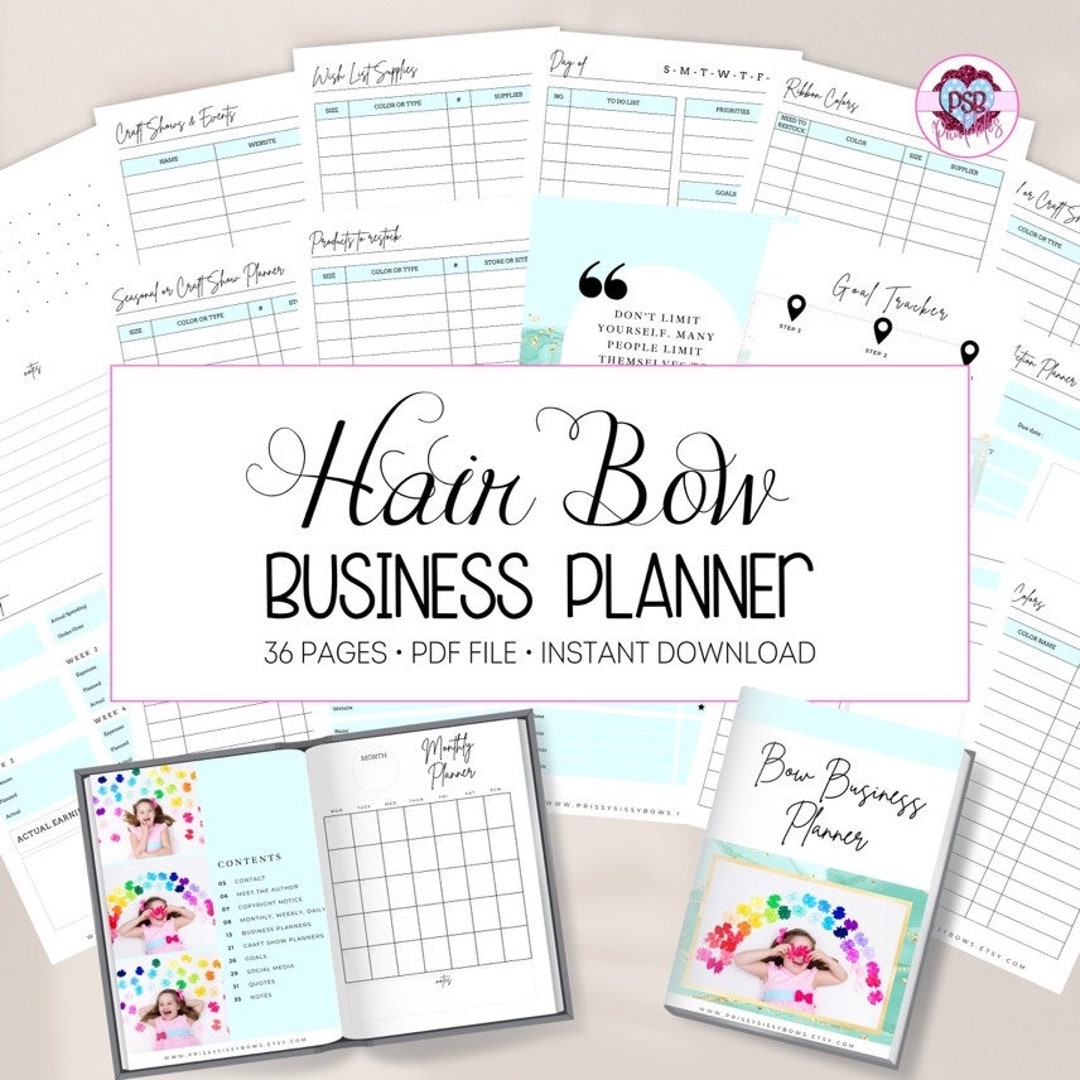 Blue Hair Bow Business Planner, Printable Pdf Planner for Selling Hair ...