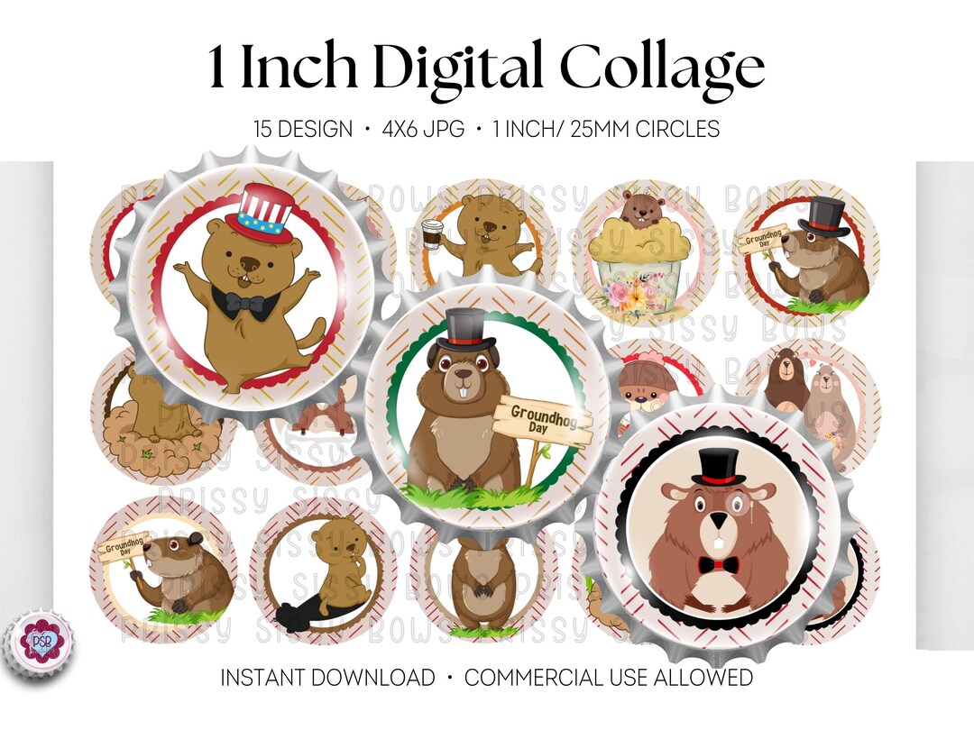 Groundhog Day 1 Inch Digital Collage, February 2 Bottle Cap Image, 25mm ...