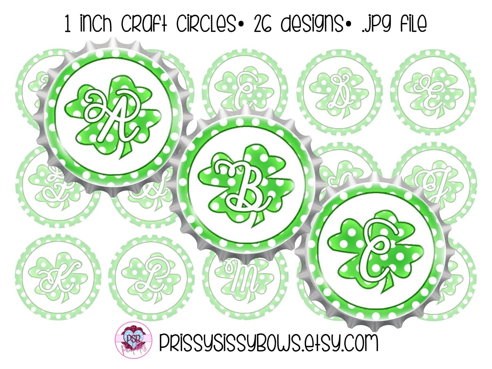 Shamrock Alphabet 1 Inch Bottle Cap Images or 25 Mm Craft Circles as ...