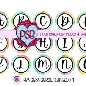 Watercolor Tie Dye Alphabet 1 Inch Bottle Cap Image Craft Circle Supply ...