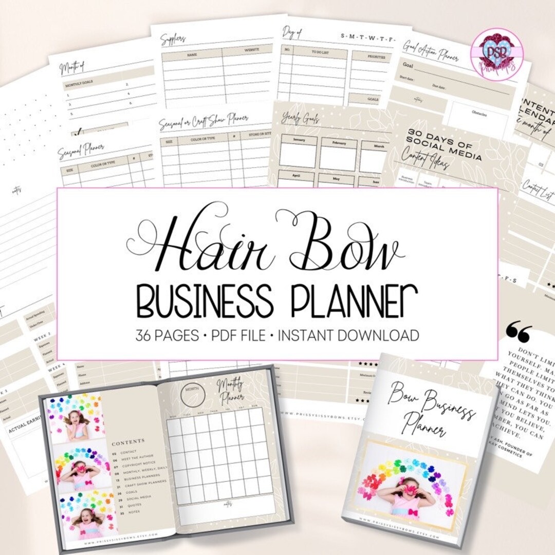 Gray Hair Bow Business Planner, Printable Pdf Planner for Selling Hair ...