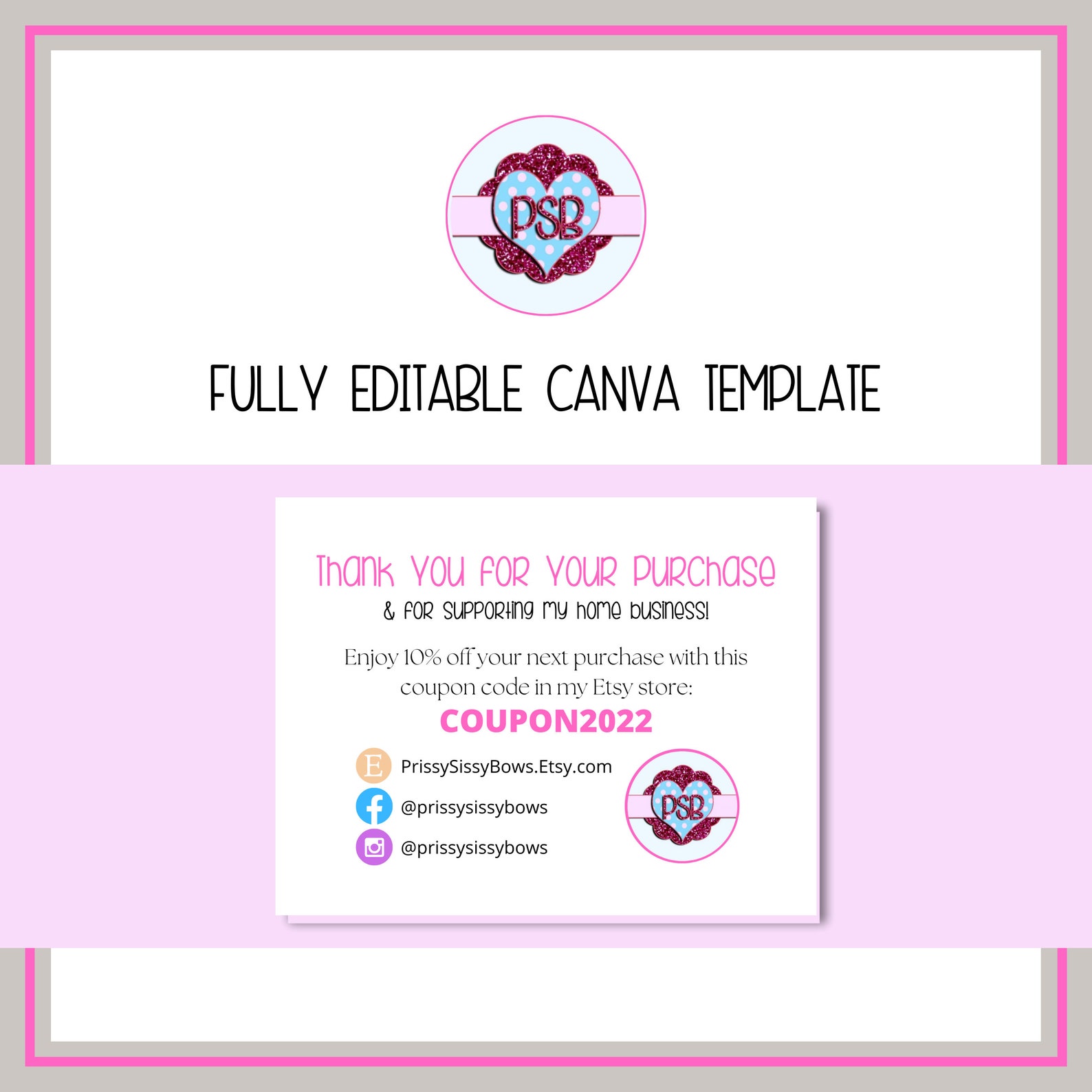 Thank You Cards With Customizable Text and Coupon Code Canva Template ...