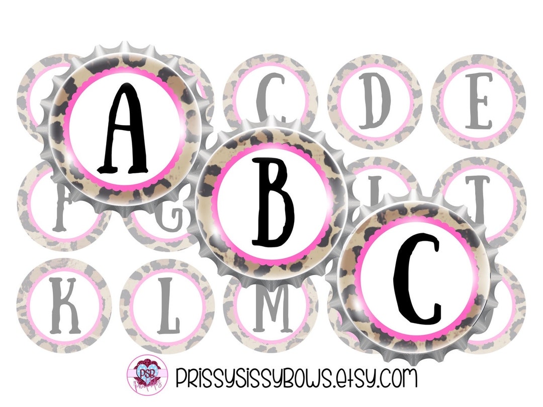 Leopard and Pink Alphabet 1 Inch Bottle Cap Image Craft Circle Supply ...
