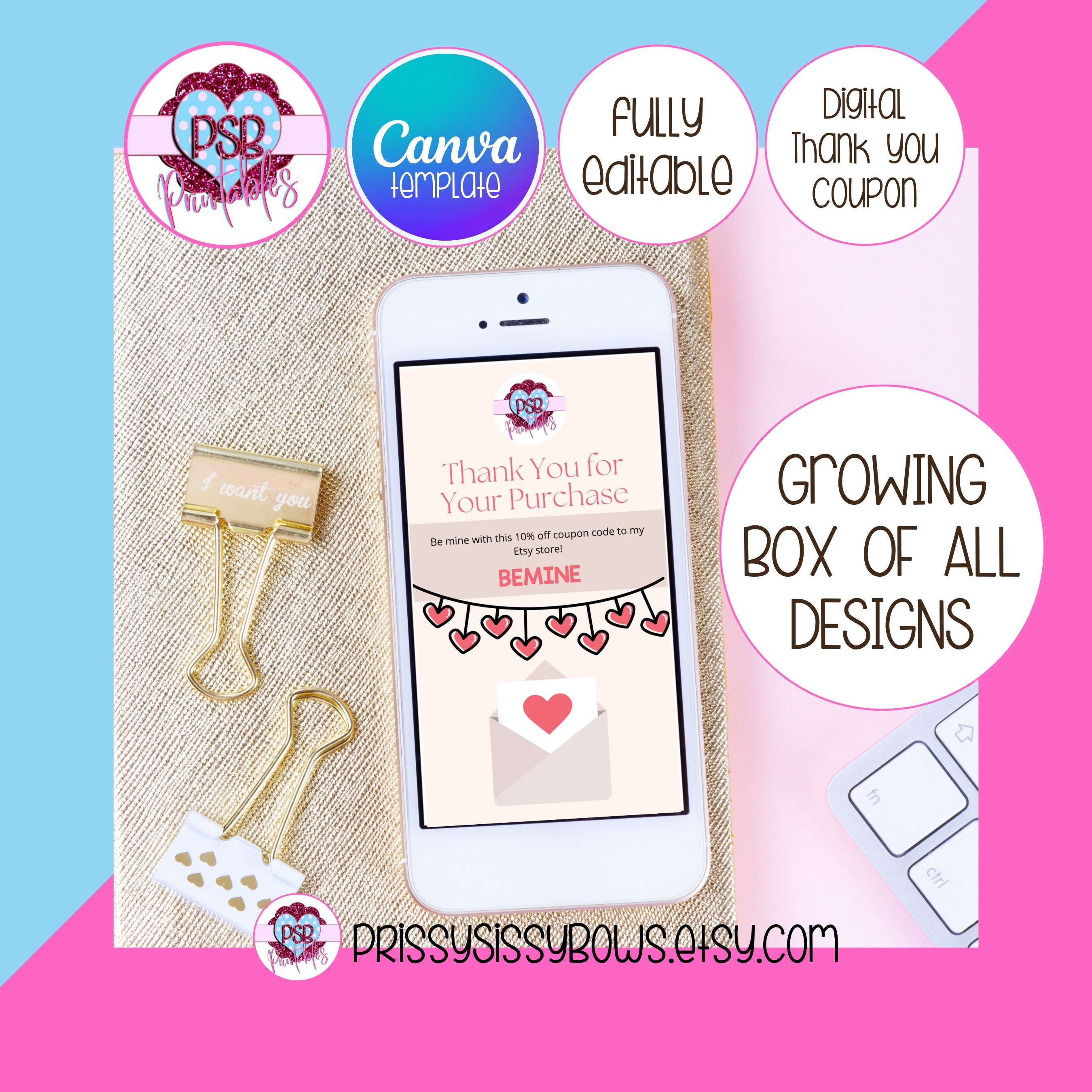 Electronic Thank You Cards With Customizable Text and Coupon Code| Canva Template| Editable ...