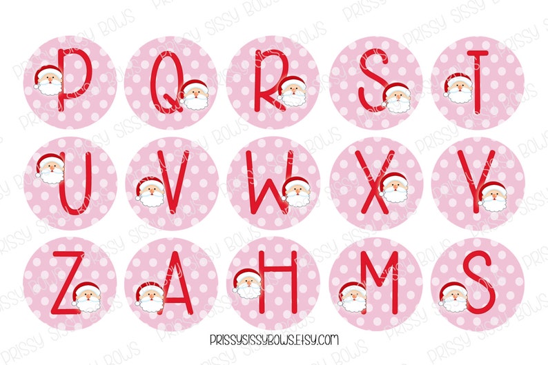 Christmas Pink Alphabet 1 Inch Bottle Cap Images - Digital Download - Etsy