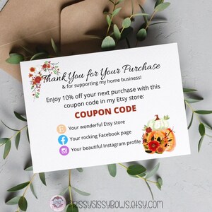Thank You Cards With Customizable Text and Coupon Code Canva Template ...
