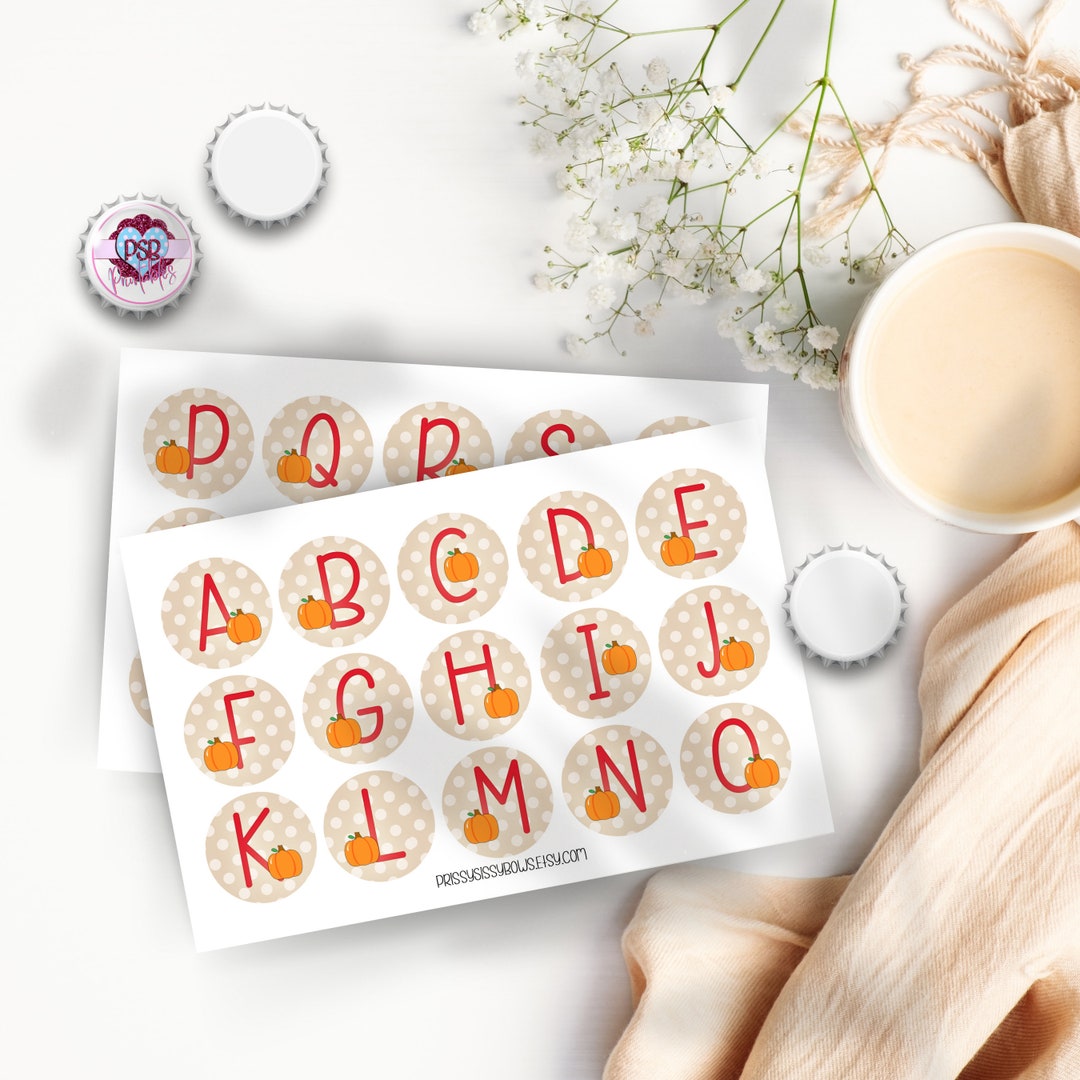 Autumn Tan Alphabet Bottle Cap Images| Fall 1 Inch 25mm Cabochon Craft ...