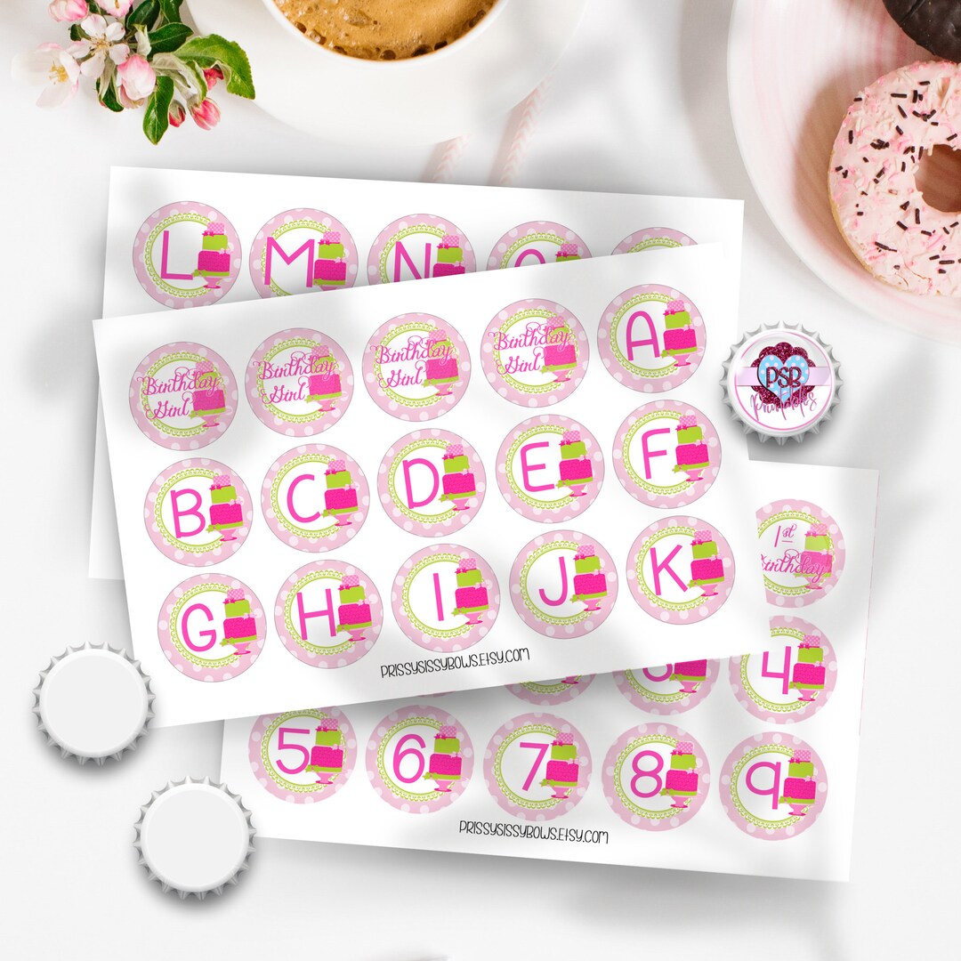 Pink & Green Birthday Girl Alphabet 1 Inch Bottle Cap Image Bundle for ...