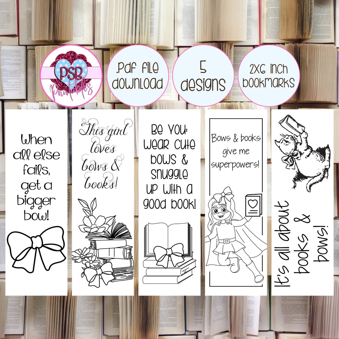 Hair Bow Themed Coloring Bookmarks Set of 5 Gifts for Bow - Etsy