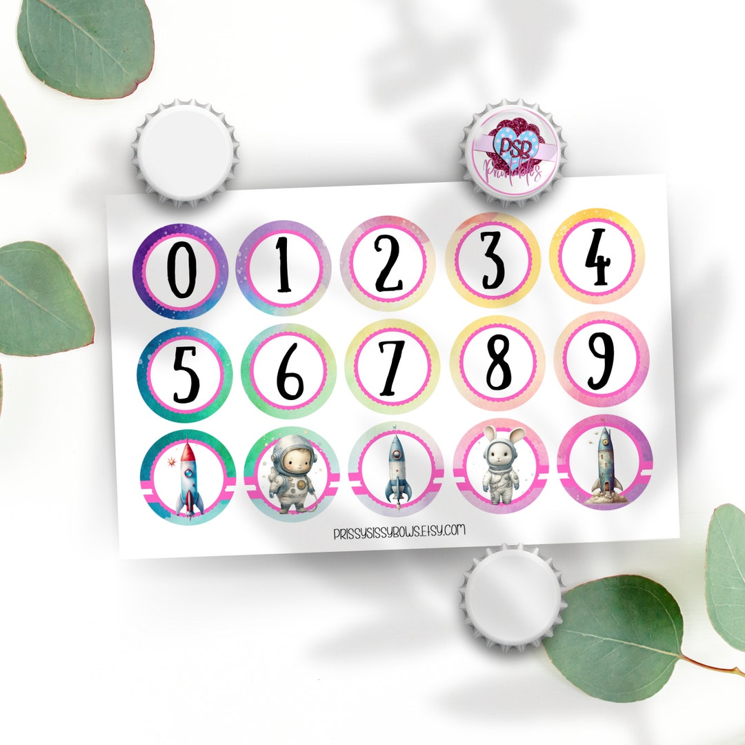 Space Tie Dye Numbers 1 Inch Bottle Cap Image Craft Supply for DIY Hair ...