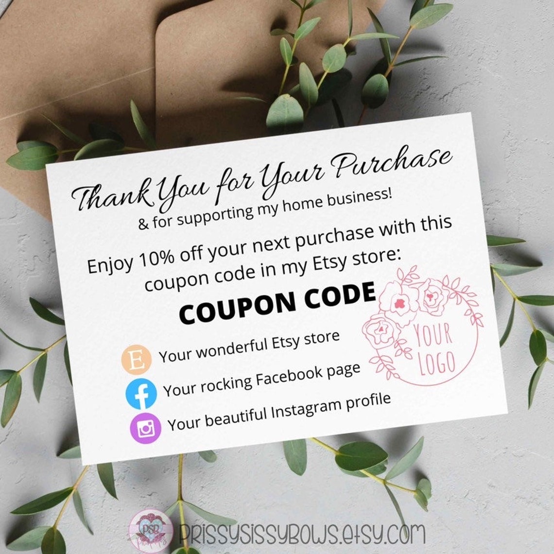 Thank You Cards With Customizable Text and Coupon Code Canva Template ...