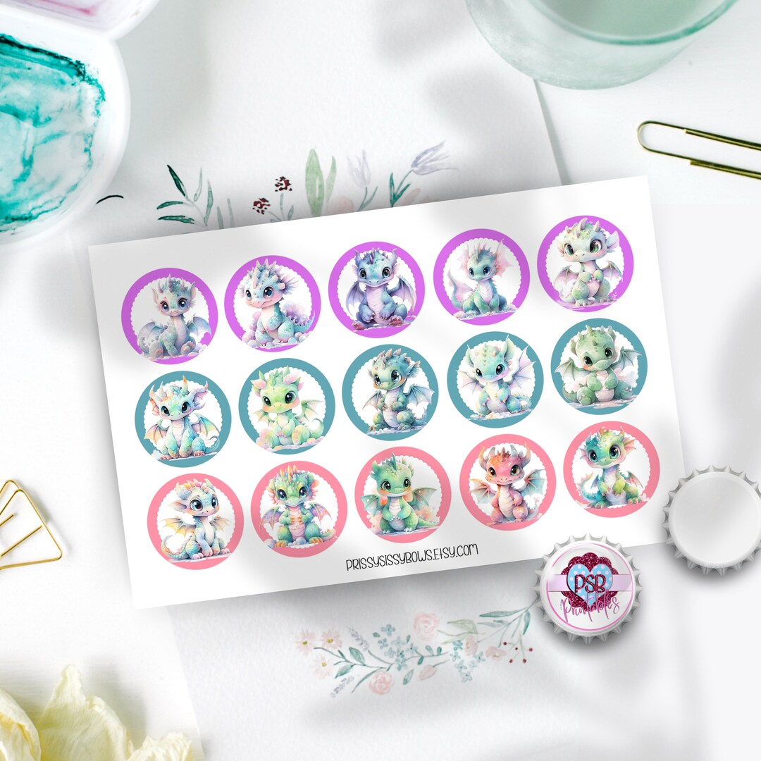 Cute Dragons 1 Inch Bottle Cap Image Circle Craft Supply for Printable ...