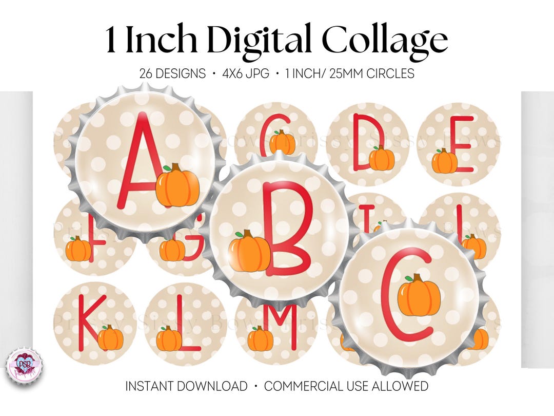Tan Alphabet Bottle Cap Images, Fall 1 Inch Digital Collage, Pumpkin ...