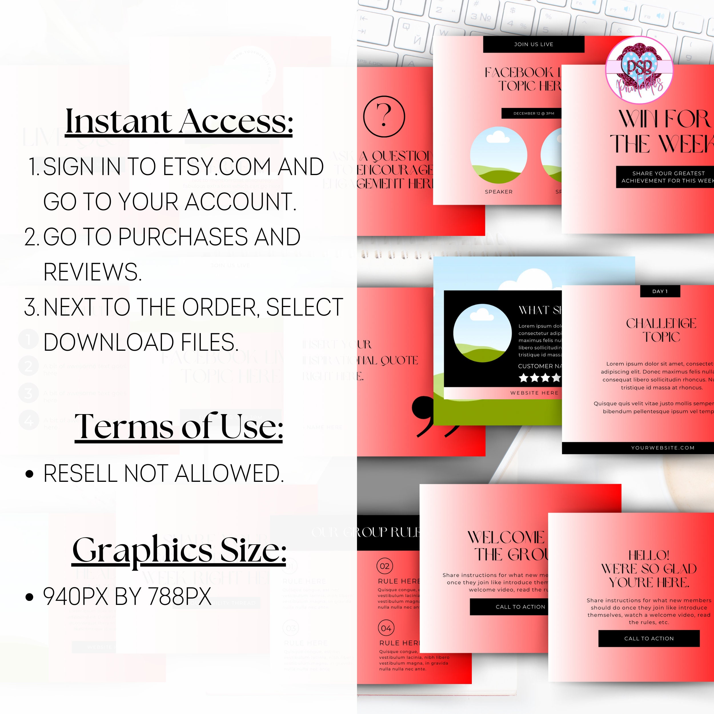 30 Red Facebook Group Post Graphics Canva Template for Bloggers ...