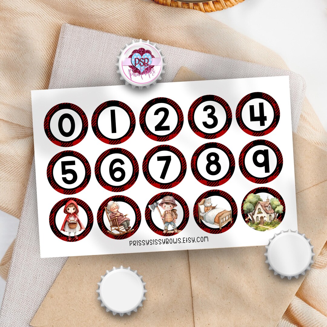 1 Inch Bottle Cap Images, Red Buffalo Plaid Number Craft Circle Supply ...