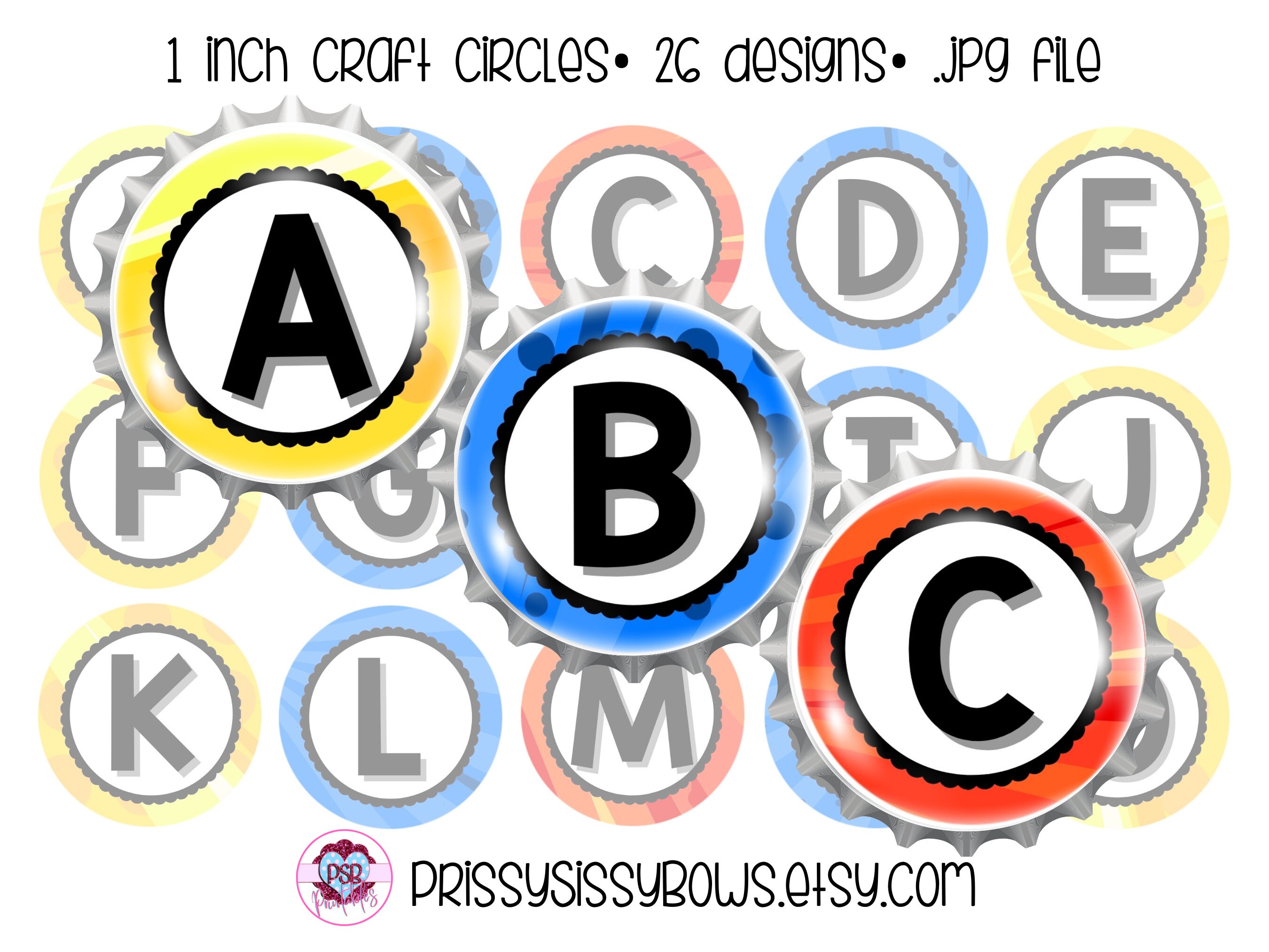 Comic Superhero Red, Blue, & Yellow Alphabet and Numbers 1 Inch Bottle ...