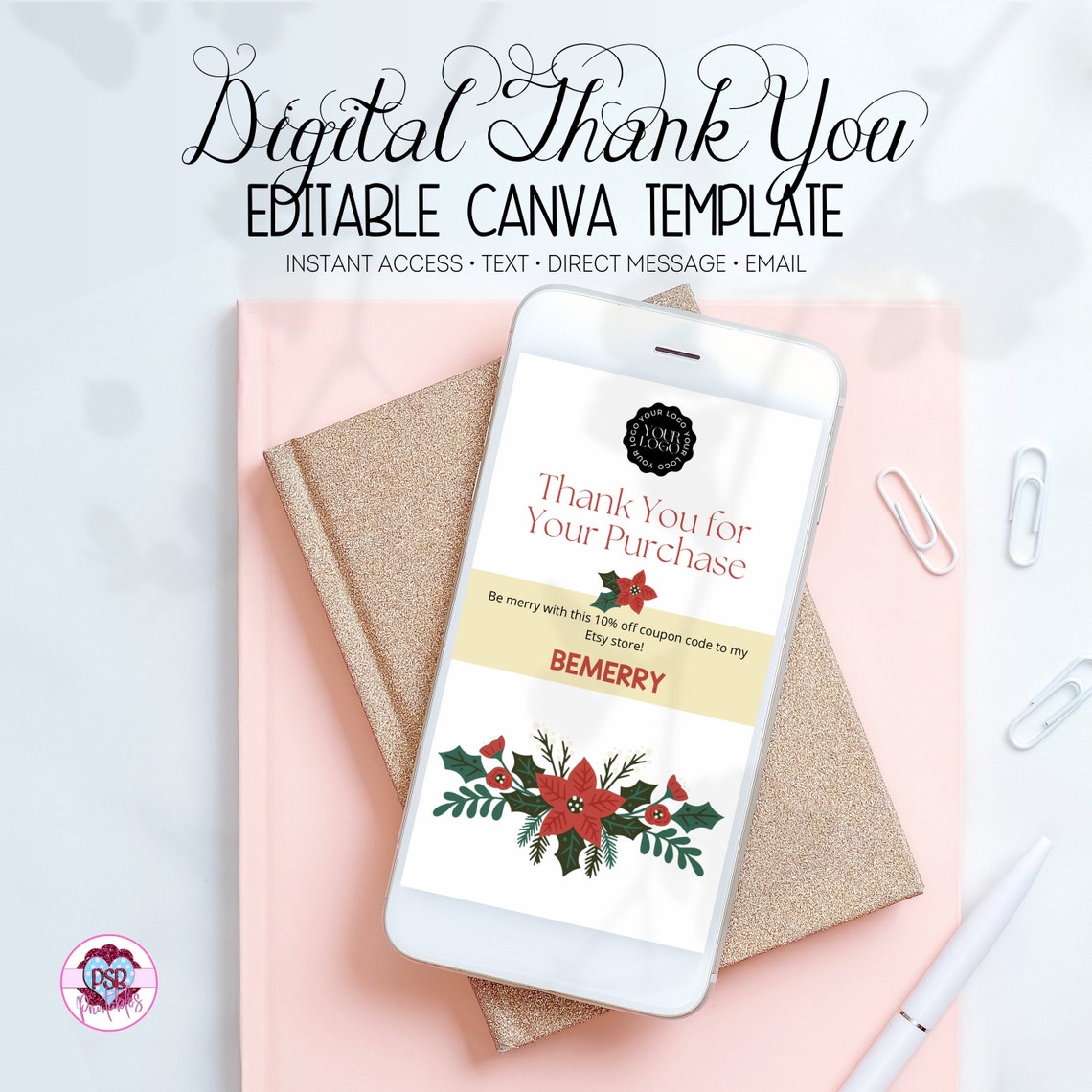 Electronic Thank You Cards With Customizable Text and Coupon Code| Canva Template| Editable ...