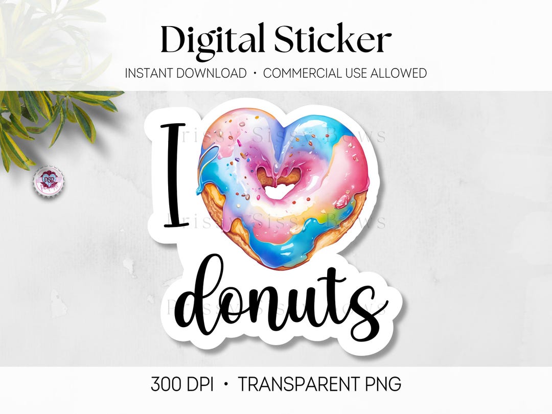 Watercolor Donuts Digital Sticker PNG, Doughnuts Sublimation, Printable ...