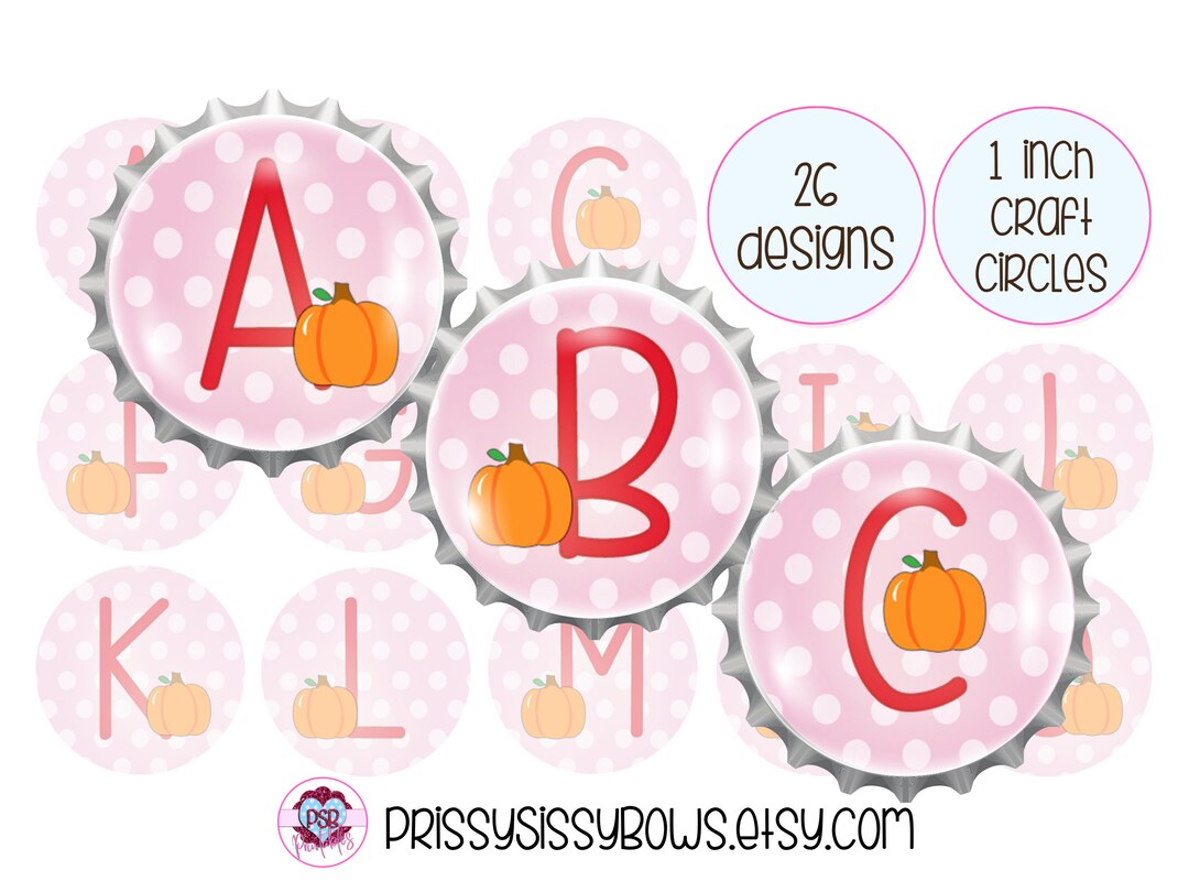 Autumn Pink Alphabet Bottle Cap Images BCI Fall Orange Hair Bow Centers ...