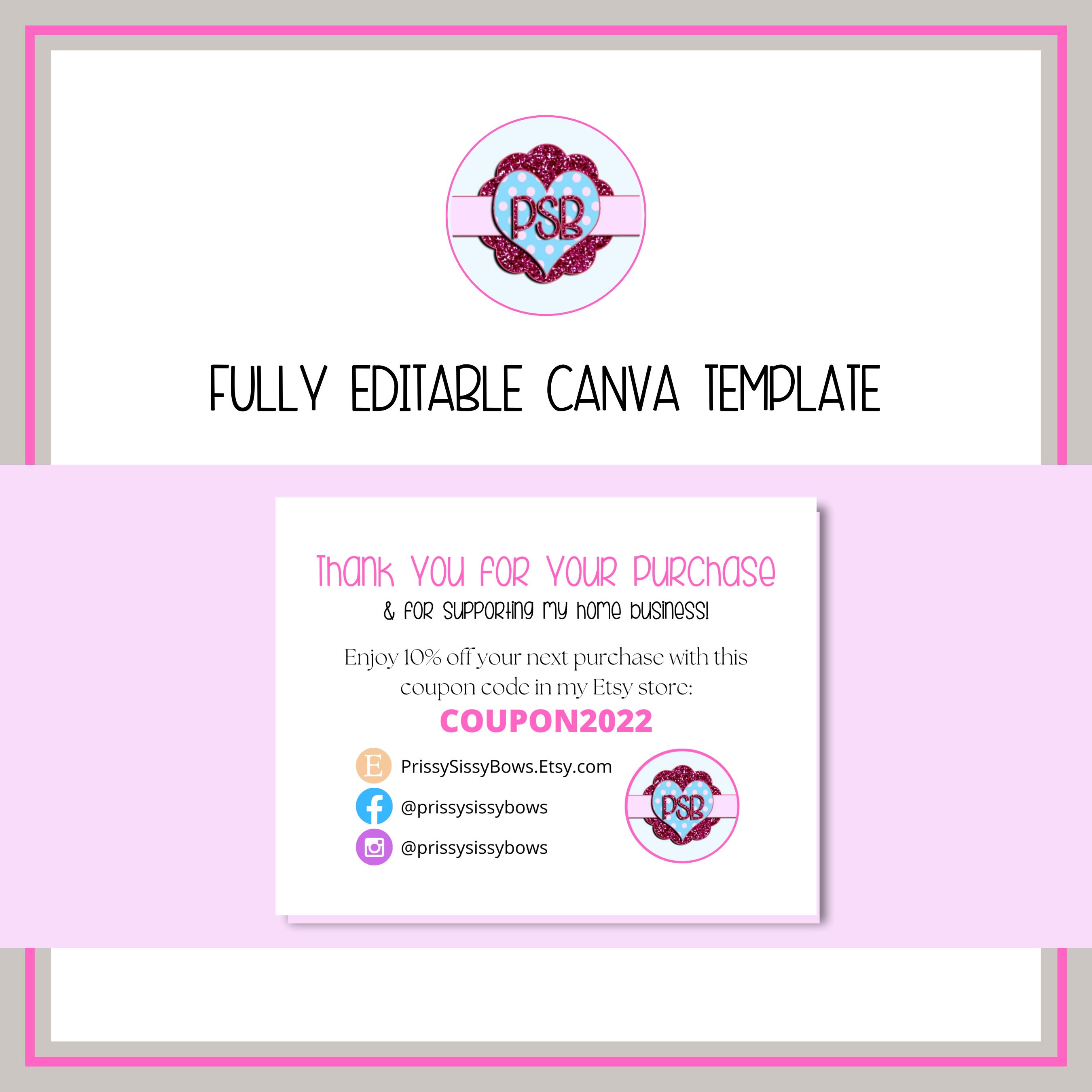 Thank You Cards With Customizable Text and Coupon Code| Canva Template ...