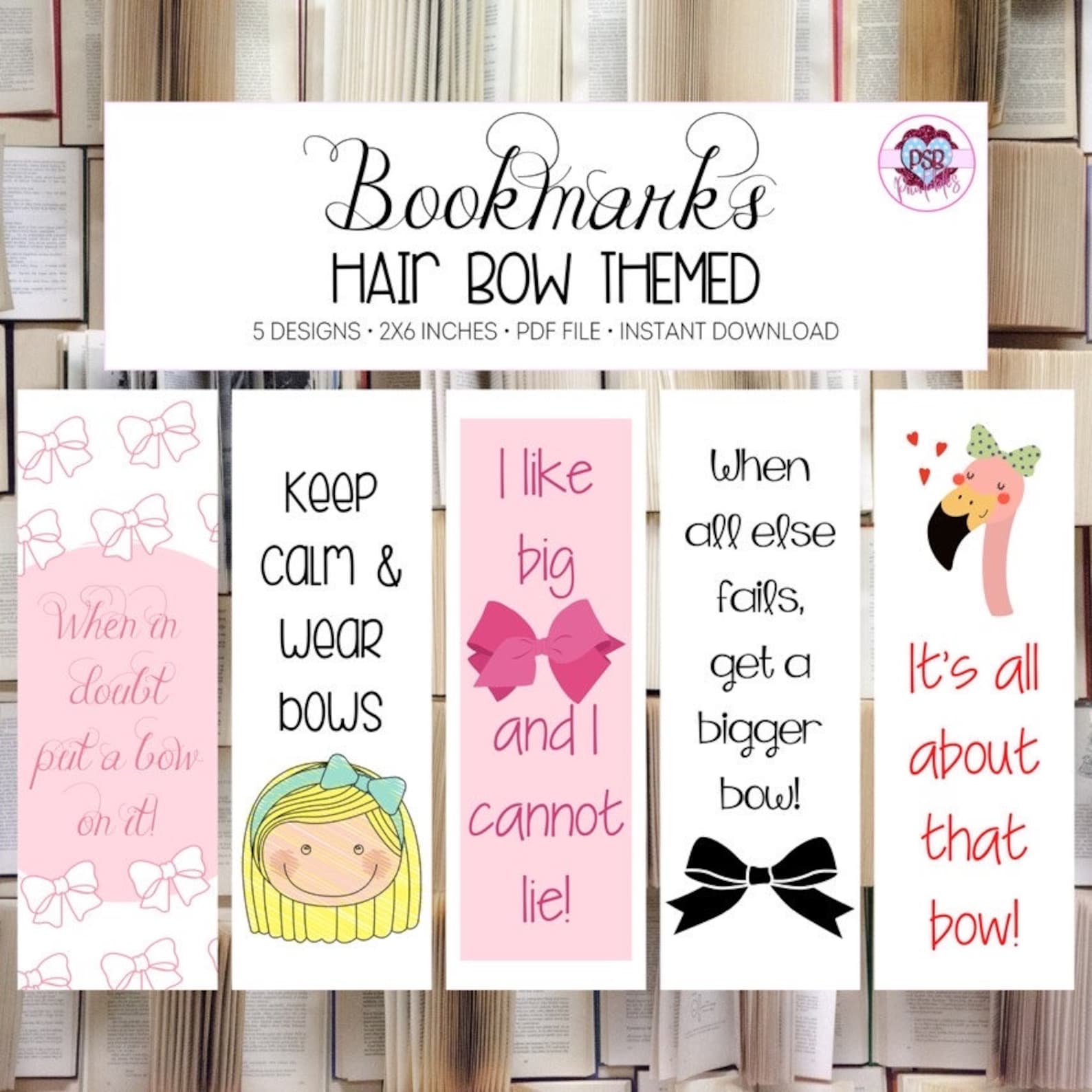 Hair Bow Themed Bookmarks, Set of 5| Bookmarks for Bow and Book Lovers ...