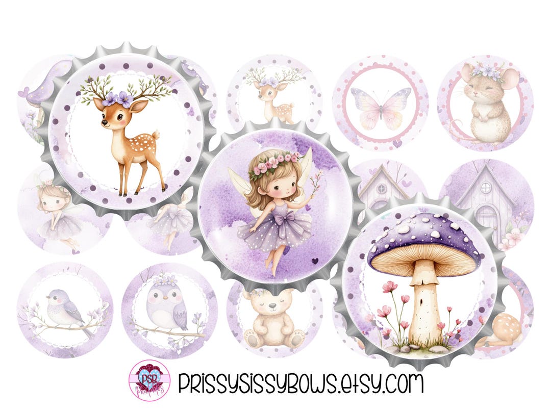 Woodland Fairies Bottle Cap Images - 1 Inch Circles for Crafts, Magnets ...