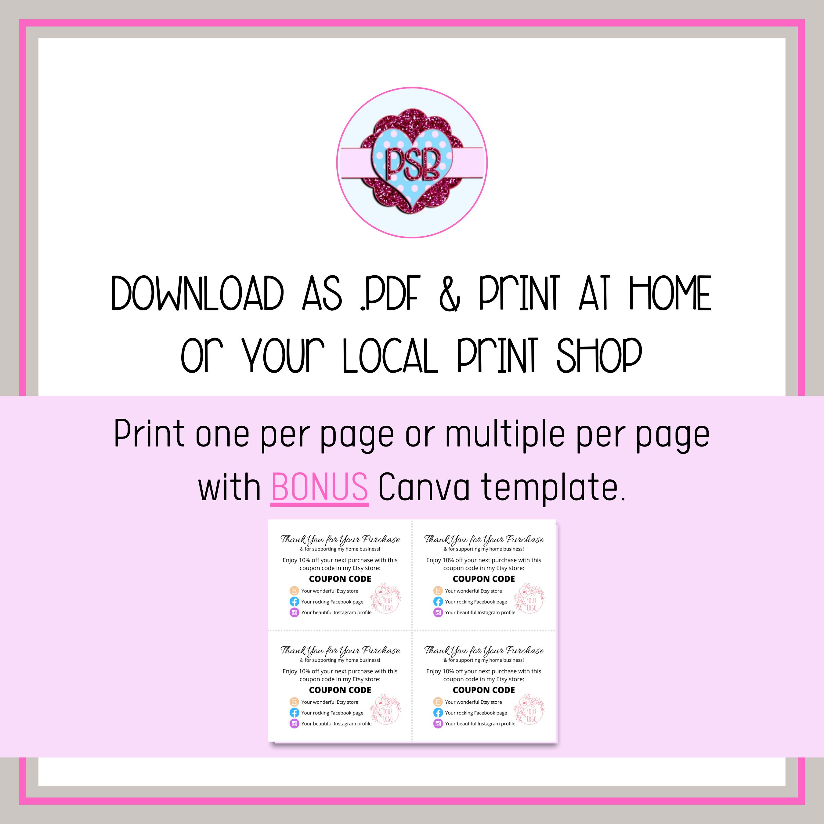 Thank You Cards With Customizable Text and Coupon Code Canva Template ...