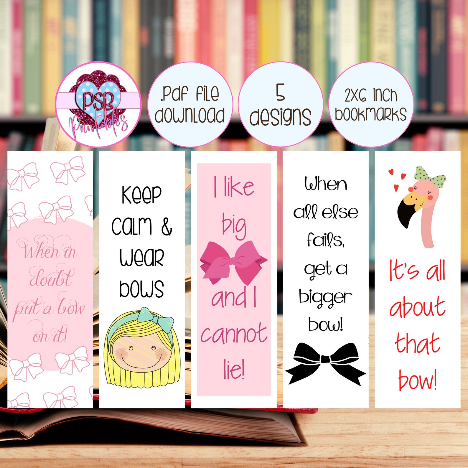 Hair Bow Themed Bookmarks Set of 5 Bookmarks for Bow and - Etsy