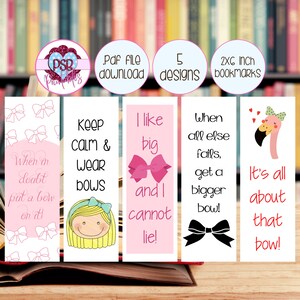 Hair Bow Themed Bookmarks, Set of 5| Bookmarks for Bow and Book Lovers ...