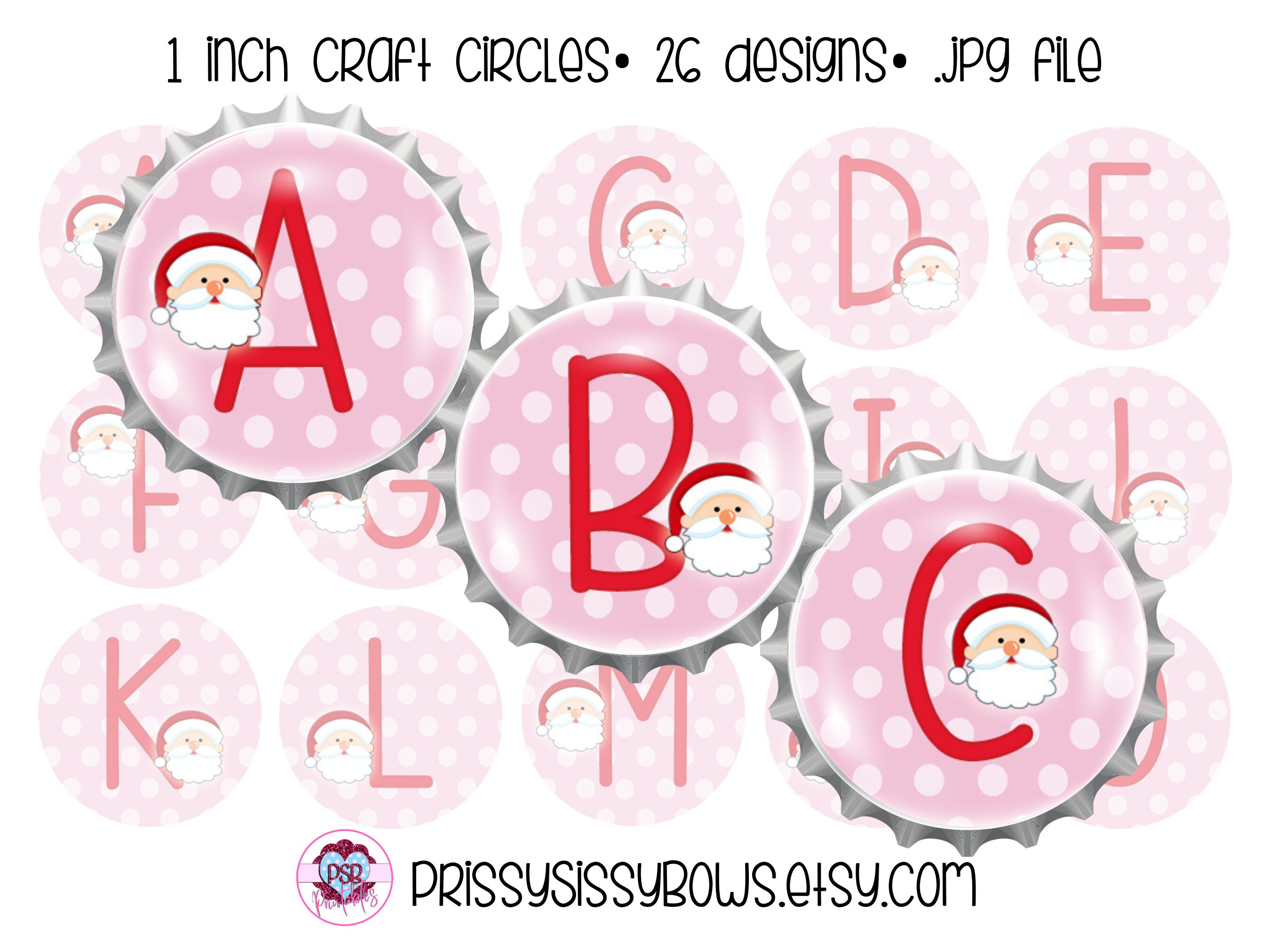 Christmas Pink Alphabet 1 Inch Bottle Cap Images - Digital Download - Etsy