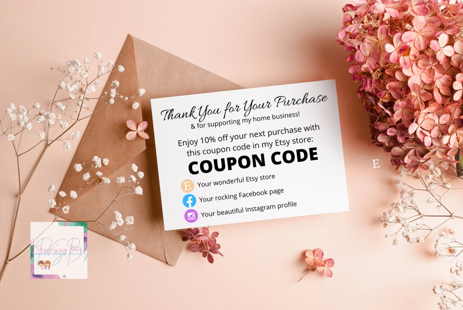 Thank You Cards With Customizable Text and Coupon Code | Etsy