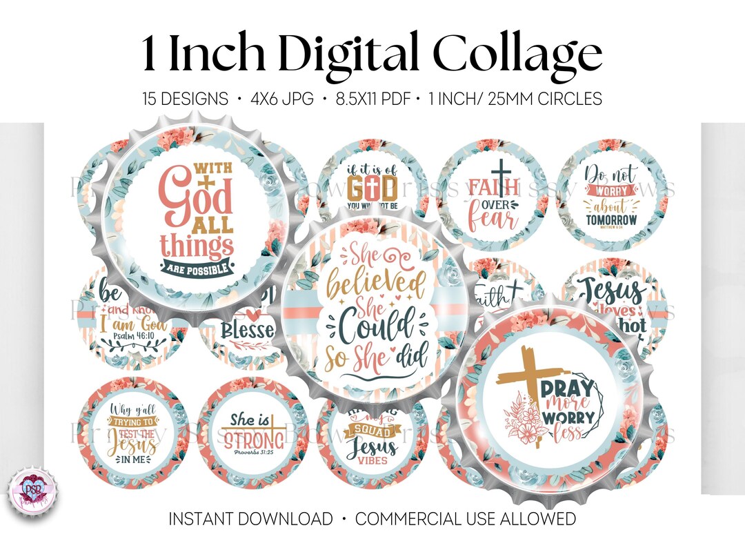 Bible Verse One Inch Bottle Cap Image, Peach Religious Digital Collage ...