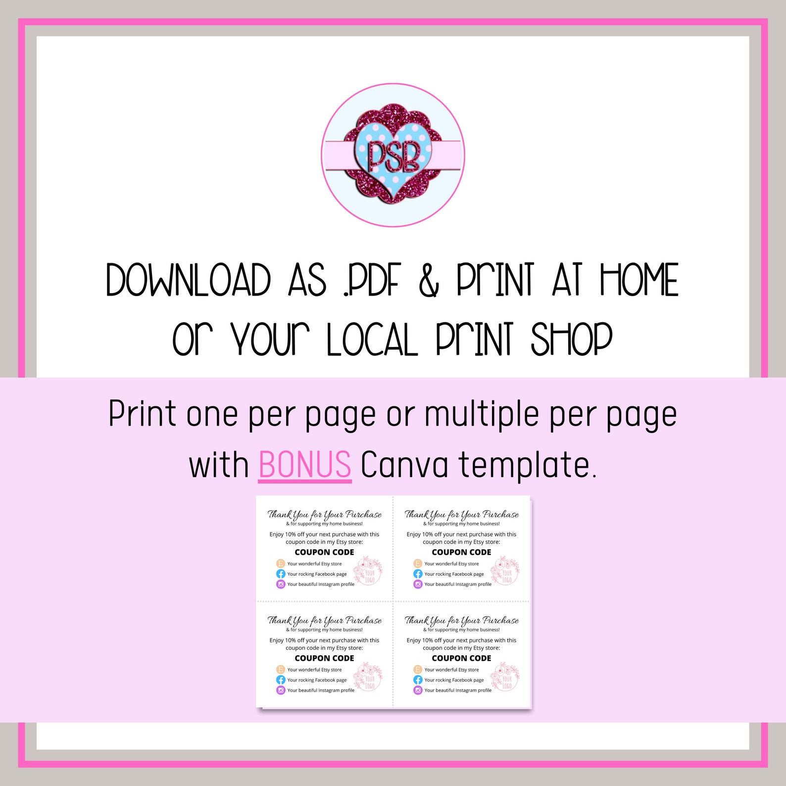 Thank You Cards With Customizable Text and Coupon Code| Canva Template ...