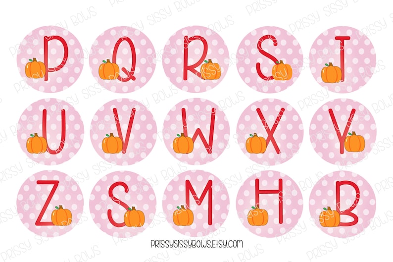 Autumn Pink Alphabet Bottle Cap Images BCI Fall Orange Hair Bow Centers ...