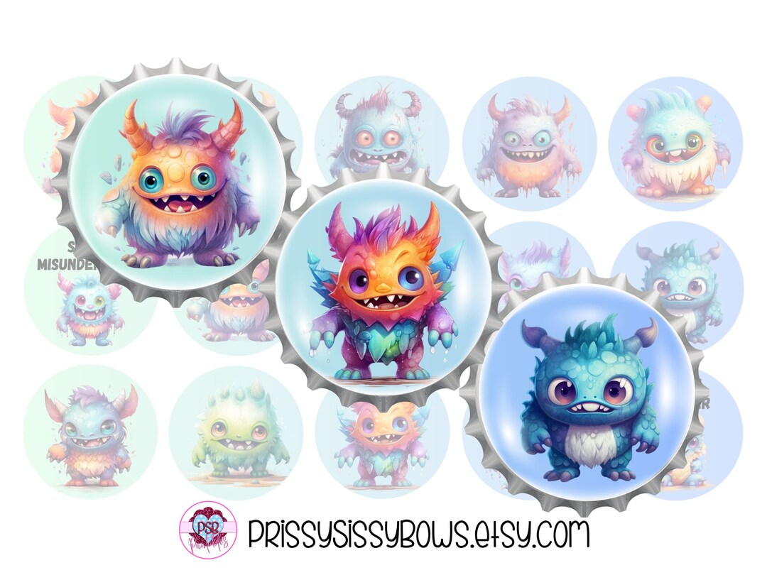 Blue Monster Bottle Cap Image| Cabochons 25mm 1 Inch| Craft Supply ...