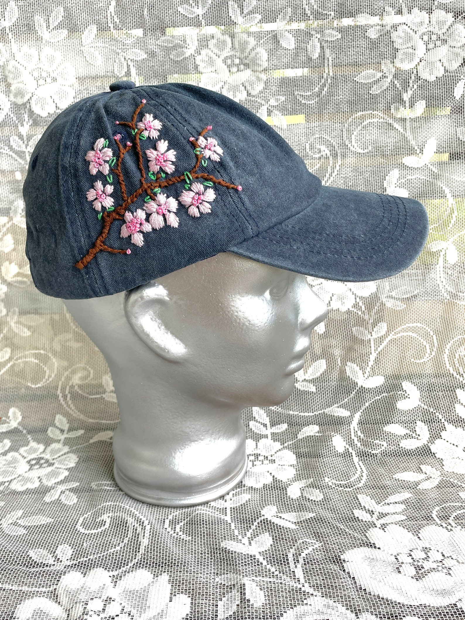 Cherry Blossom, Hand Embroidered Hat, Ball Cap, Pink and Girly - Etsy