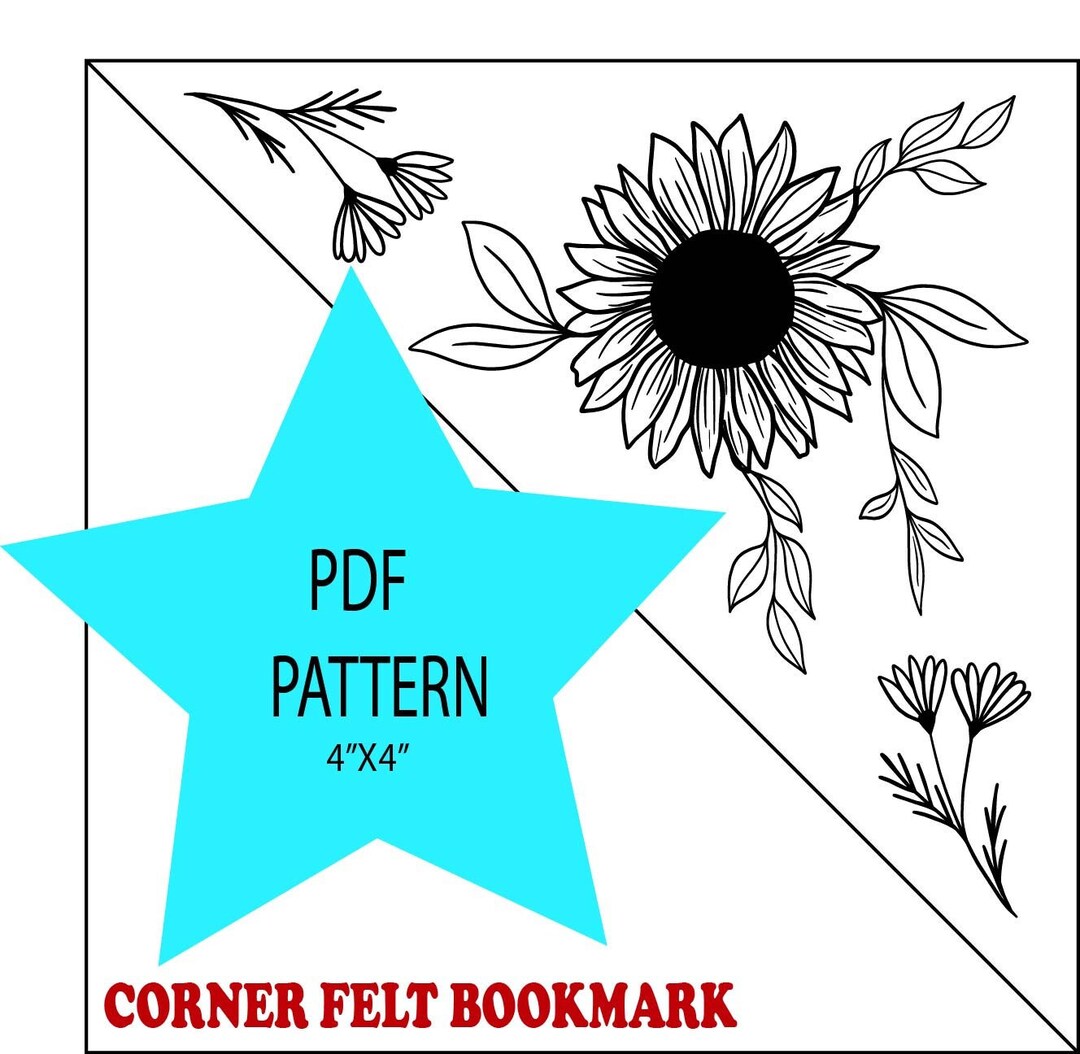 Corner Felt Bookmark Embroidery Pattern. Floral Printable Embroidery ...