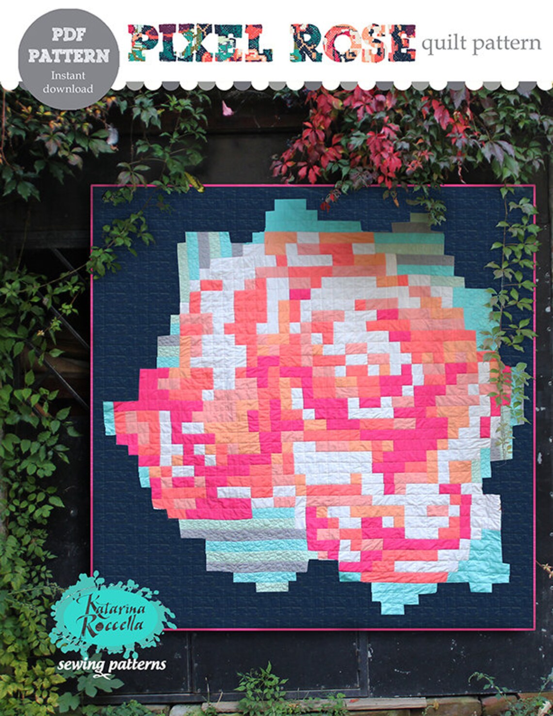 PDF Pattern Instant Download Recollection PIXEL ROSE Modern Quilt by ...