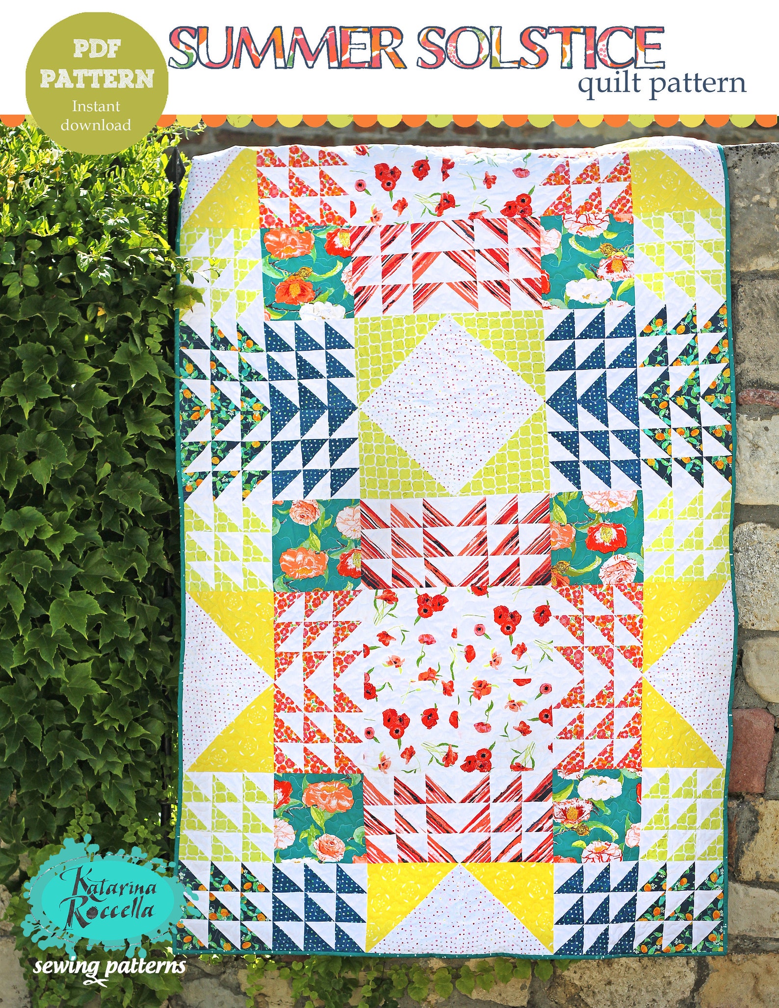 PDF Pattern Instant Download SUMMER SOLSTICE Modern Quilt by Katarina ...