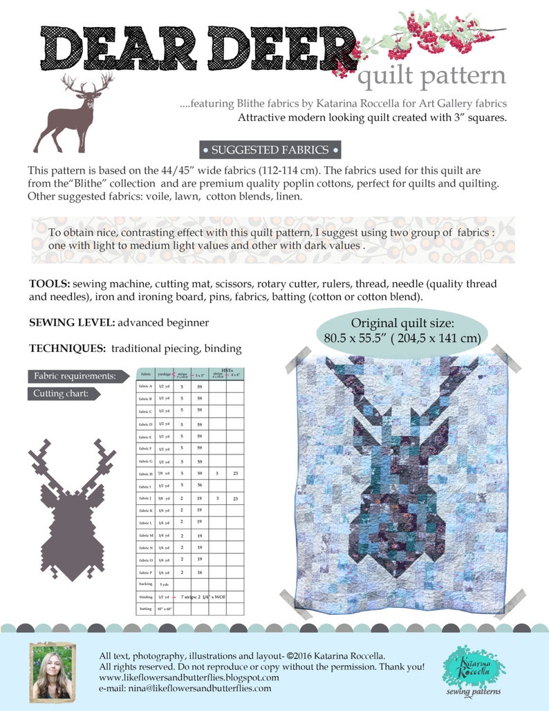 PDF Pattern Instant Download DEAR DEER Modern Quilt by Katarina ...