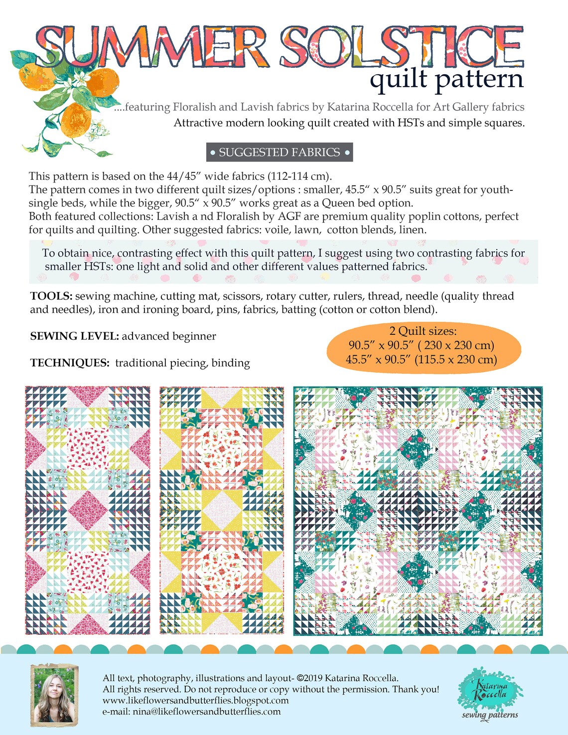 PDF Pattern Instant Download SUMMER SOLSTICE Modern Quilt by Katarina ...