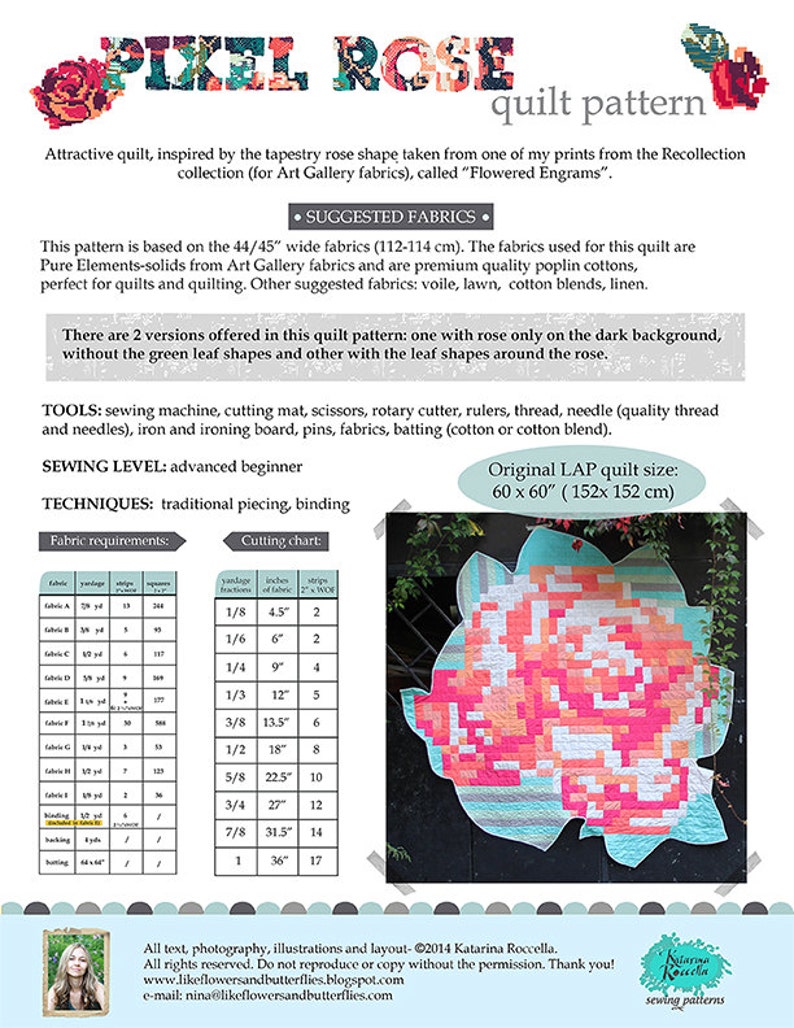 PDF Pattern Instant Download Recollection PIXEL ROSE Modern Quilt by ...