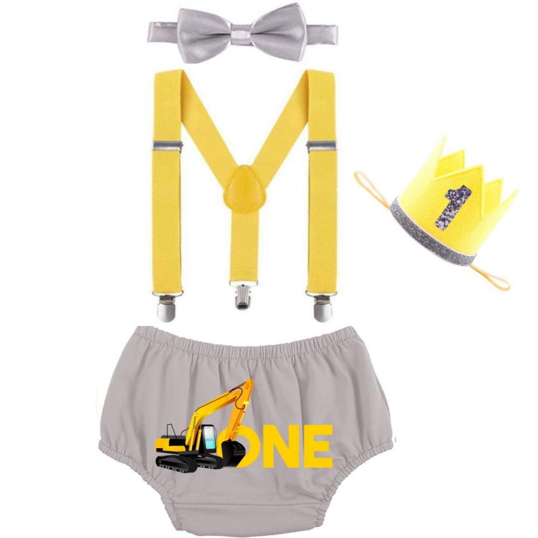 Construction 1st Birthday Outfit Baby Boy Digger Builder One Cake Smash ...